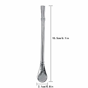 AKOAK 6.1 Inches Bombilla Drinking Filter Straws,Food-Grade 304 Stainless Steel Drinks Stir Spoon Straw for Loose Leaf Tea,Set of 2,Complimentary Straw Cleaning Brush