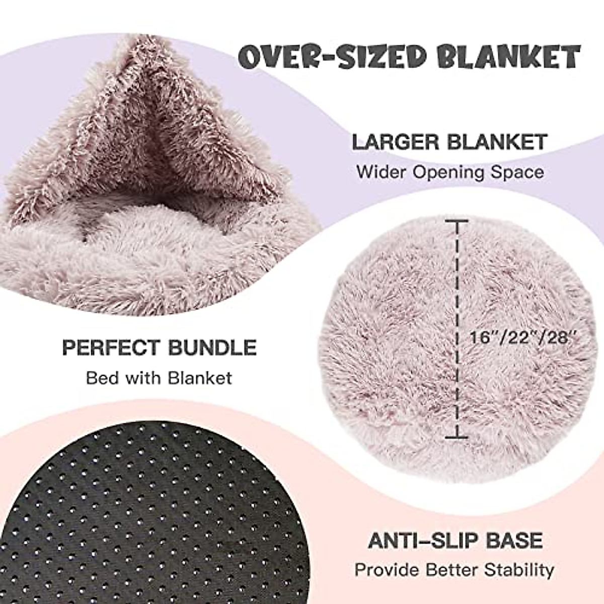 Himax Calming Dog Bed & Cat Bed, Fluffy Dog Bed with Blanket Attached, Round Dog Beds for Small, Medium Dogs and Cats (20"/26"/35")