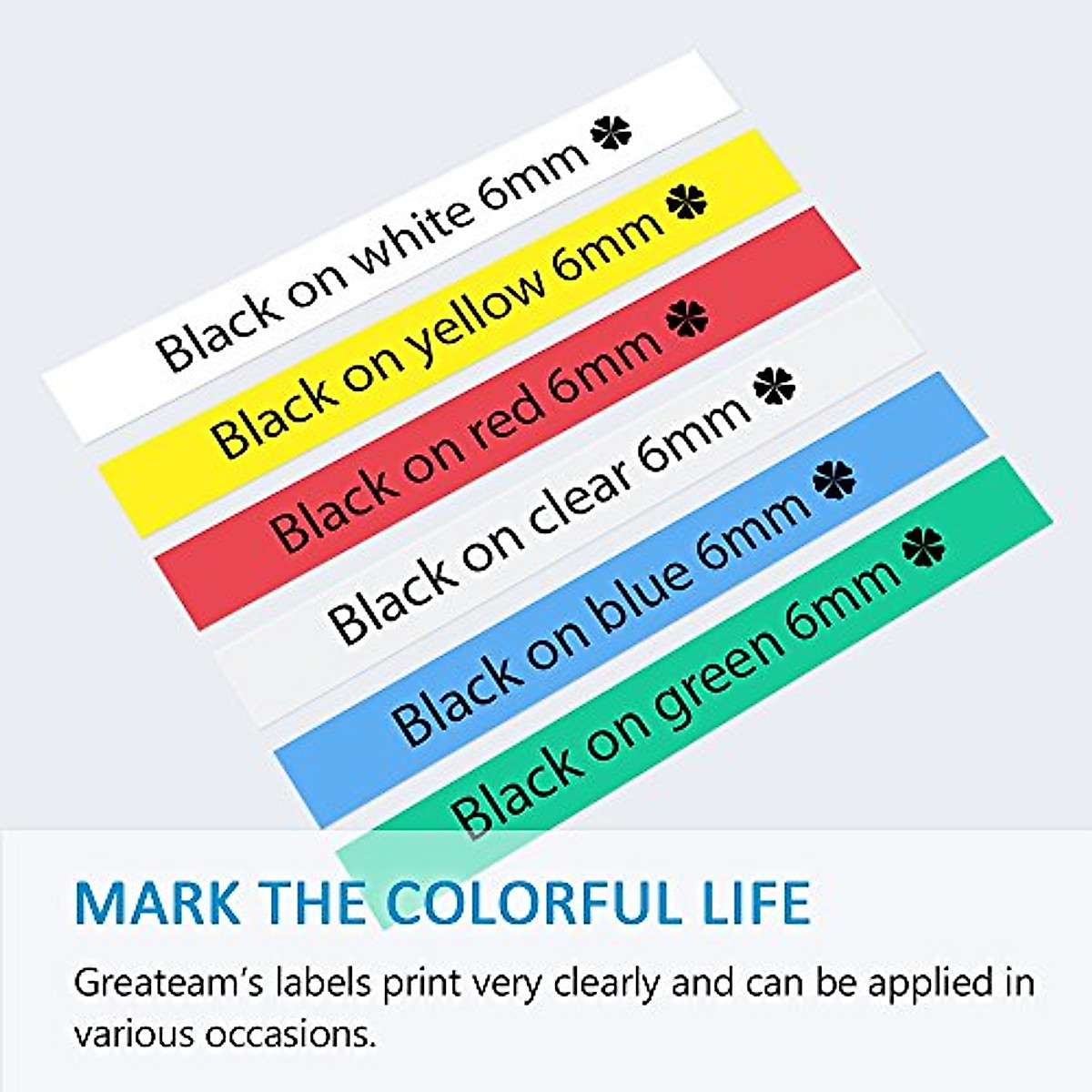 Greateam Compatible with Brother Label Tape 6mm Replacement for TZe TZ Tape 6mm P-Touch 1/4" Label Maker Tape TZe-111/211/411/511/611/711 for Brother PT-D210 PT-H110 PTD400 PT1280 PTP300BT P700, 6-PK