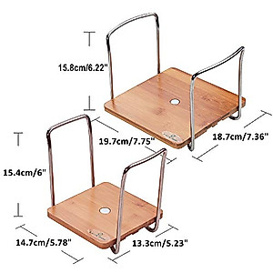 E-ROOM TREND Dish Holder SS304 Small&Large Square Total 2 Pack for 6" to 13" Plates Organizer Upgrade Thicken Bamboo Adjustable Size Easy Carried Handles Storage Rack for RV Cabinets Shelf (A018)