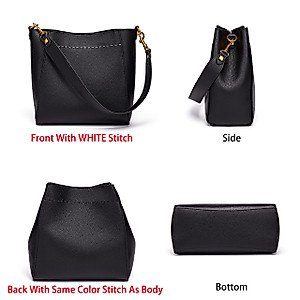 DORIS&JACKY Leather Bucket Tote Bag For Women Medium Hobo Shoulder Purse And Handbags (1-Black)