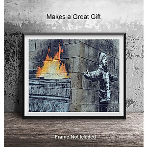 Banksy Street Art Mural - Original 8x10 Photo Print - Chic Cool Unique Gift for Urban Graffiti Fans - Home or Wall Decor, Office Decoration for Bedroom, Apartment, Living Room - Unframed Poster
