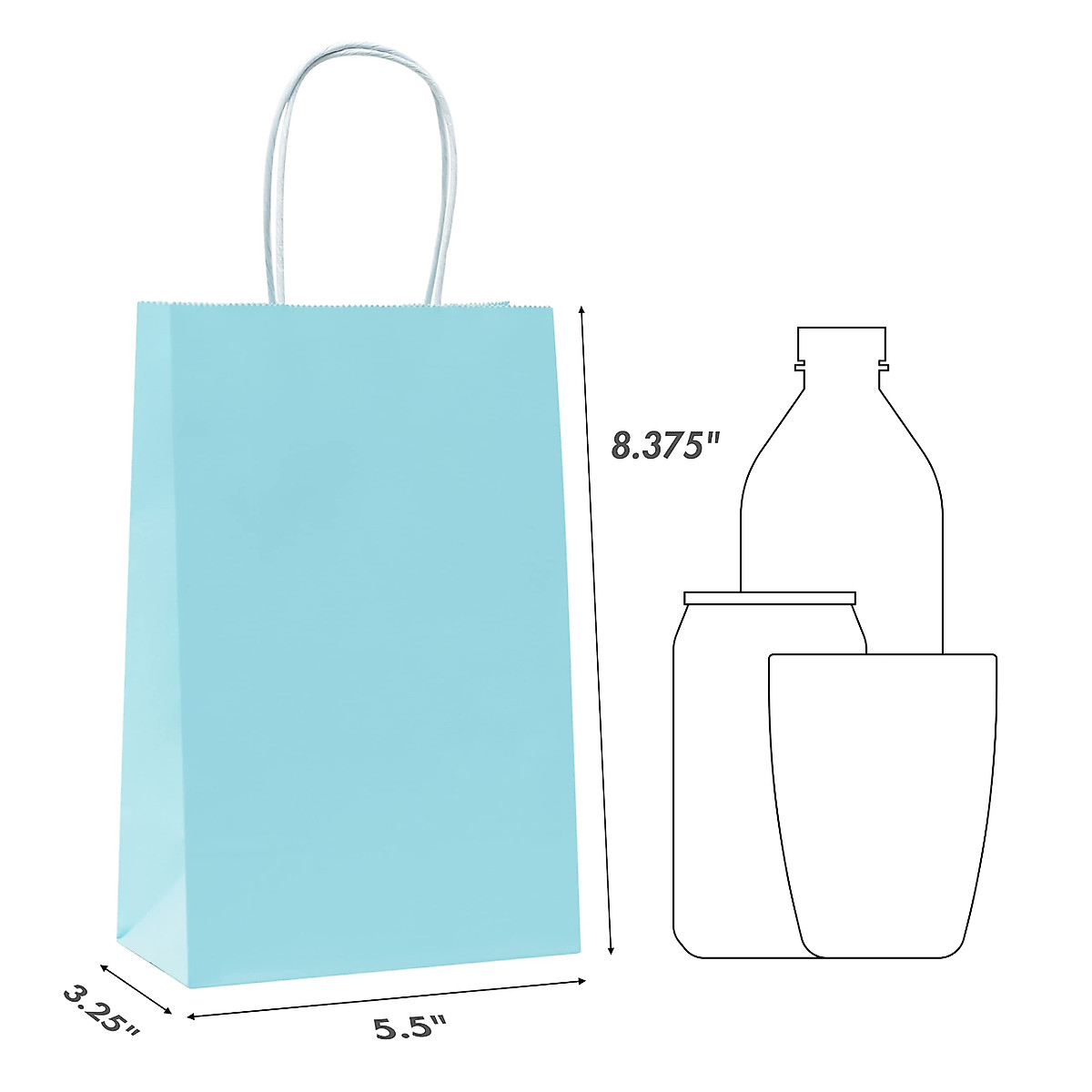 Nexmint Light Blue Gift Bags: 24 Bulk Pack Small Gift Bags with Handle. Great for Gifts, Wedding, Birthday, Shower, Holiday, Party Favor, Treat, Goodie & Special Occasions