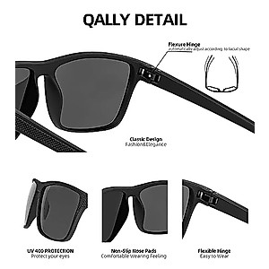 QALLY Retro Square Polarized Sunglasses for Men UV Protection Rectangular Outdoors Sunglasses with Trendy Frame, Black/Blue/Tawny