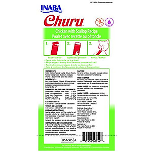 INABA Churu Lickable Purée Natural Cat Treats (Chicken with Scallop Recipe, 4 Tubes)