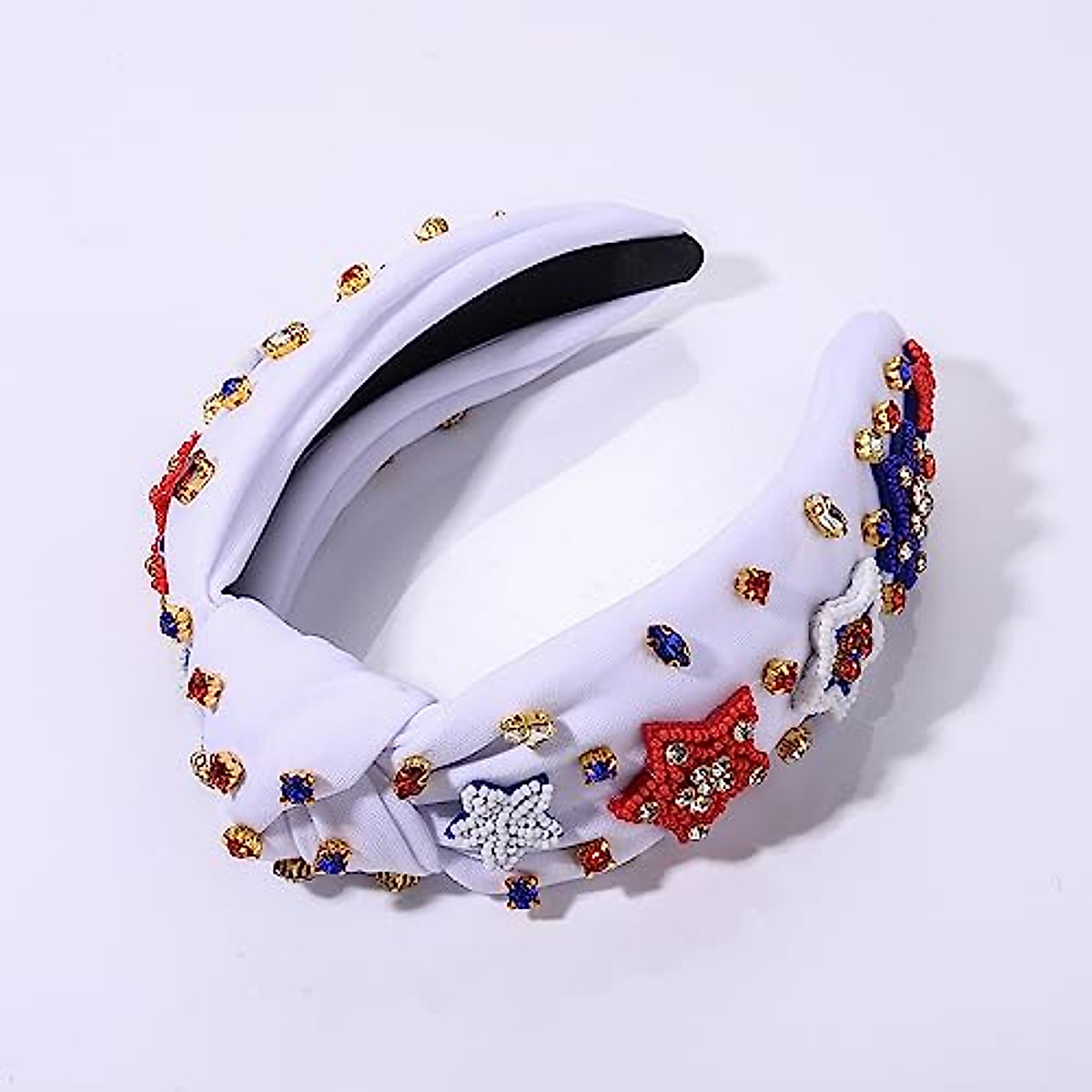 NVENF Headband, Pearl Crystal Rhinestone Knotted Headband, 4th of July Accessories, American Flag Star Headband, Patriotic Outfits for Women, Holiday Gifts