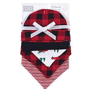 Hudson Baby Unisex Baby Cotton Bib and Headband or Caps Set, Christmas Tree, One Size