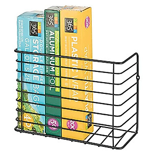 mDesign Farmhouse Metal Wire Wall & Cabinet Door Mount Kitchen Storage Organizer Basket Rack - Mount to Walls and Cabinet Doors in Kitchen, Pantry, and Under Sink - Black