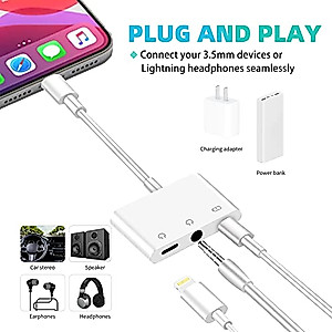 3.5mm Headphone Splitter for iPhone iPad 3 in 1 Earphone Jack Adapter with Fast Charging Lightning Audio Jack Connector Compatible for iPhone 14 13 12 11 X XR XS 8 7 iPad