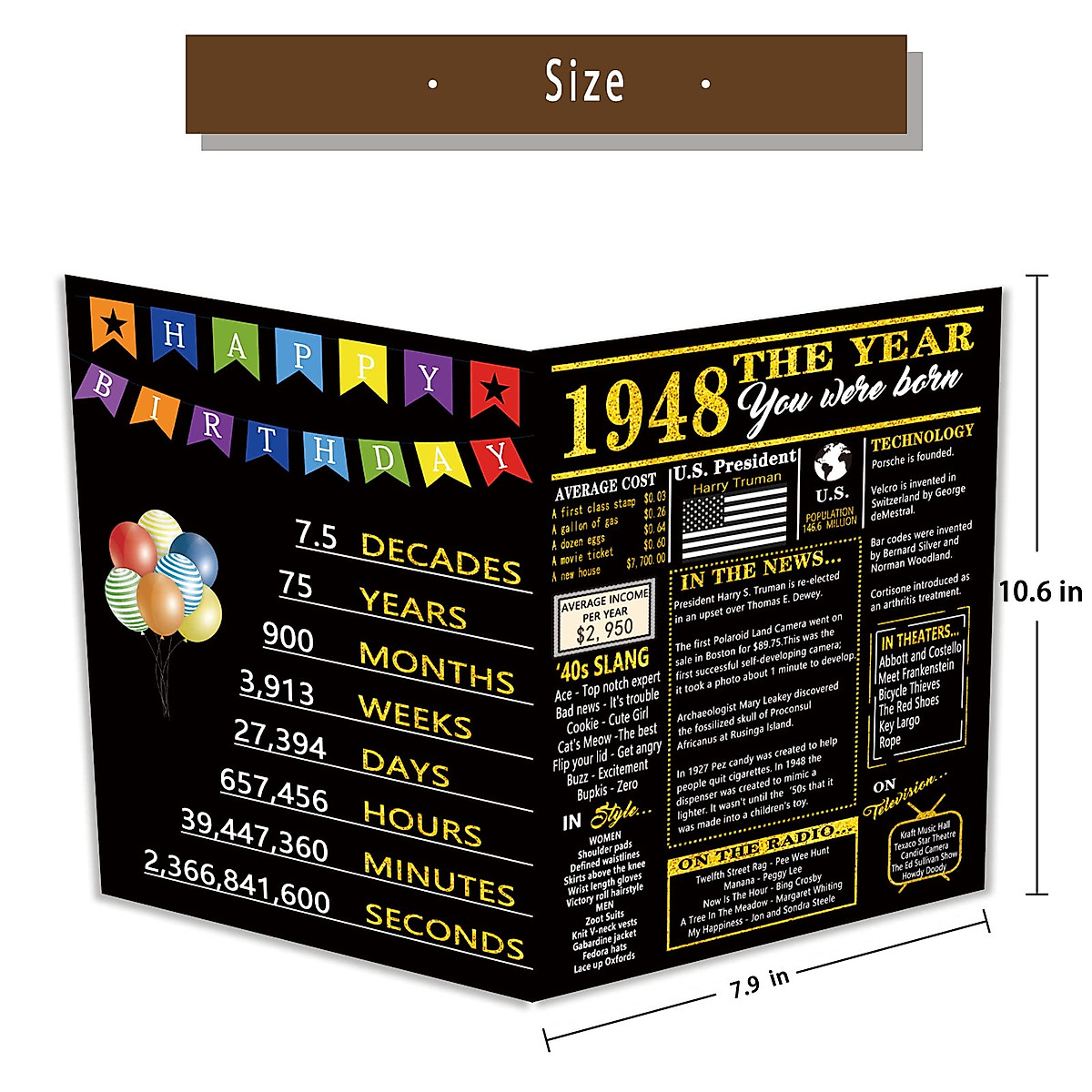 OJsensai Cheers to 76th Birthday Card for Him Her, Cool Gifts for 76 Year Old Woman Man, Giant 1948 Card for Husband Wife, Funny 76 Bday Gift Ideas for Mom Dad, Back In 1948