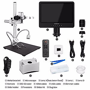 Andonstar AD249S-M 10.1 Inch HDMI Digital Microscope 2000x for Adults, 3 Lens 2160P UHD Video Record, Soldering Microscope, Coin Microscope, Biological Microscope Kit with 32G Card, Windows Compatible