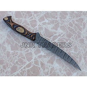 JNR Traders Damascus Boning Knife for Meat Cutting 13" Handmade Fillet Knife Thin Sharp Chef Kitchen Knife with Leather sheath Wood Handle vk3731