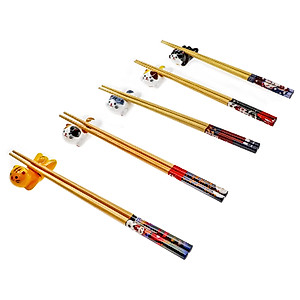 NaiHey Set of 5 Cute Lucky Cat Japanese Style Hand Painted Ceramics Ware Chopsticks Stand, Chopsticks Holder Spoon Forks Chopsticks Rests, Chinese Dinner Rest Rack (Painted Cat)