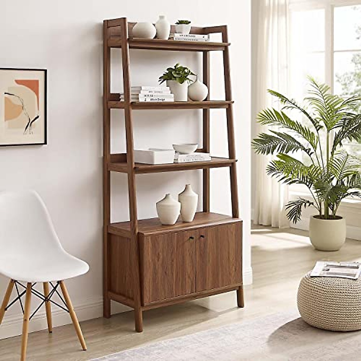 Modway 33" Bookshelf Display Case in Walnut