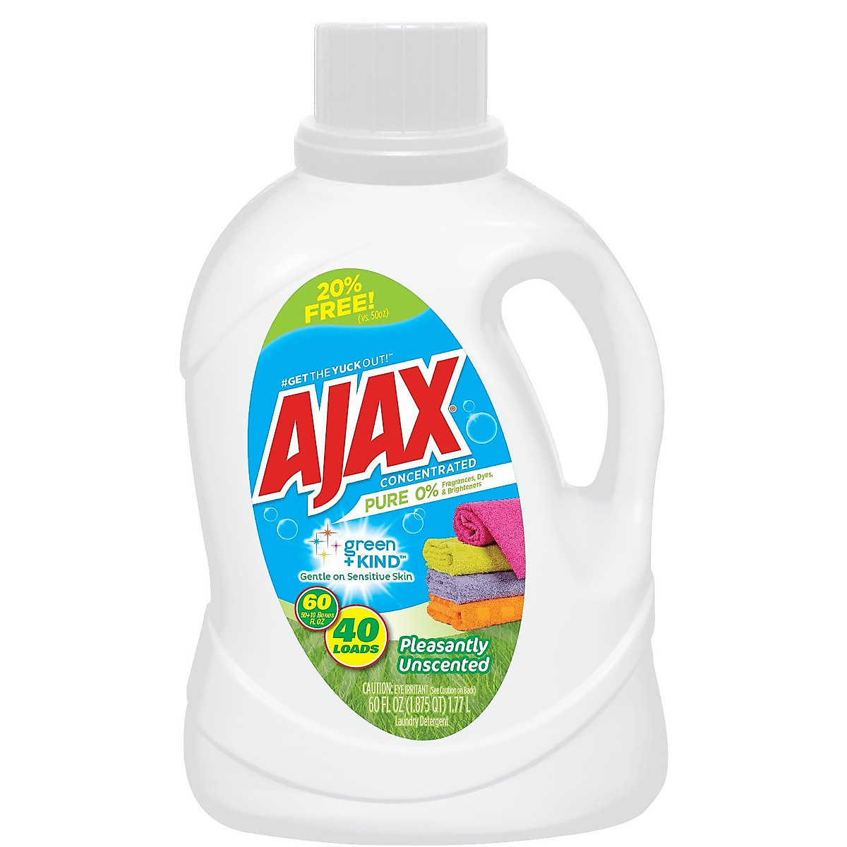 Pure Unscented Liquid Laundry Detergent by Ajax | for Sensitive Skin | Works in All Standard & HE Washing Machines | Concentrated Laundry Soap | Hot & Cold Water | Free of Dyes & Perfumes | 60 oz