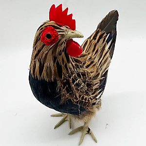 LWINGFLYER Artificial Feather Hen Chicken Statue Ornaments DIY Craft for Home Wedding Easter Decoration Farm Garden Decor Figurines Party Decor Teaching Props (S)