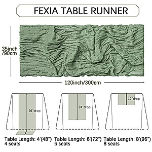 FEXIA Sage Green Cheesecloth Table Runner 35x120 Inches for Baby Shower Decoration Gauze Rustic Table Runner for Wedding Party First Communion Centerpiece Engagement Bridal Shower Boho Decoration