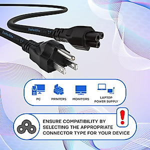 SatelliteSale Universal Heavy Duty Computer Power Cable Male NEMA 5-15P to Female IEC C5 Universal Wire Black PVC Cord 15 feet