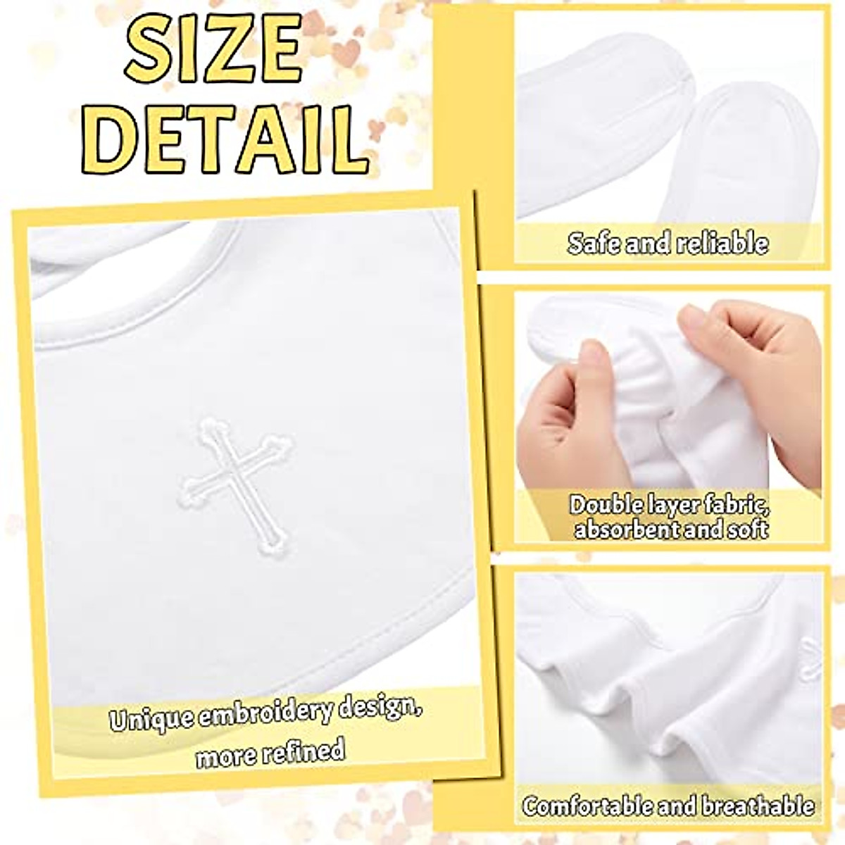 JaGely 3 Pieces White Bibs for Baby Christening Baptism Outfits Bib Infant Baby Blessings for Bib Baby Girl Boys Embroidered Cross Bib