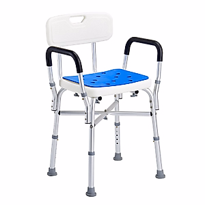 Shower Chair Seat, 400 lbs Capacity, Shower Stool with Crossing Bar, Padded Armrests and Back, Shower Chair for Inside Shower Bathtub, Adjustable Height Bench Bath Chair for Elderly Disabled