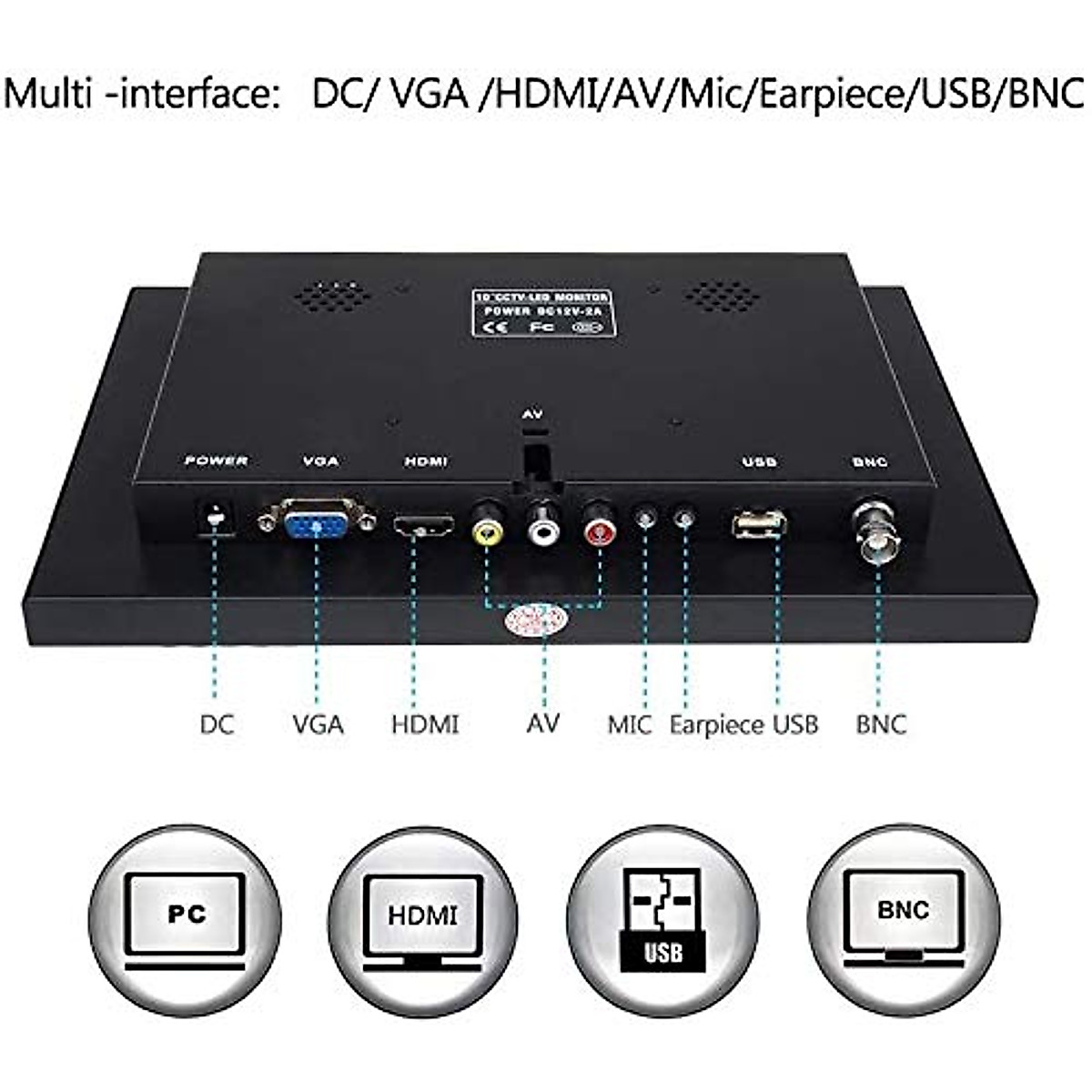 Eyoyo 10 Inch IPS Hdmi Monitor TFT LCD Display 1280x800 Resolution Portable Small HD Monitor with HDMI BNC VGA AV USB Input and Built-in Speaker for Video Display Screen DVD PC Laptop