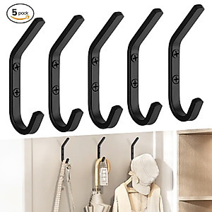 Coat Rack Hooks Wall Mounted,5 Packs Large Wall Hooks, Bath Towel Rope Hooks for Kitchen, Door, Cabinet, Bathroom, Foyers, Hallways.Heavy Duty Hanger for Purse, Rack for Closet and Door Wall Mounted
