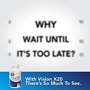 Vision X20 with Lutein, Beta-Carotene, L-Glutatione, Bilberry and Niacin for Vision Support, Overall Eye Health