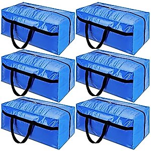 Fixwal Heavy Duty Extra Large Moving Bags Storage Bags Totes with Backpack Straps Strong Handles & Zippers Clothes Moving Supplies Packing Bags for Space Saving (Blue 6 Pack)