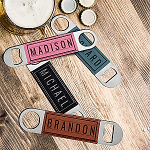Groomsmen Gifts, Set of 6, Personalized Bottle Openers - 10 Designs, Teal - Leather Trim Stainless Steel Custom Bottle Opener for Groomsman - Bachelor Party Gifts, Wedding Gifts, Best Man Gift