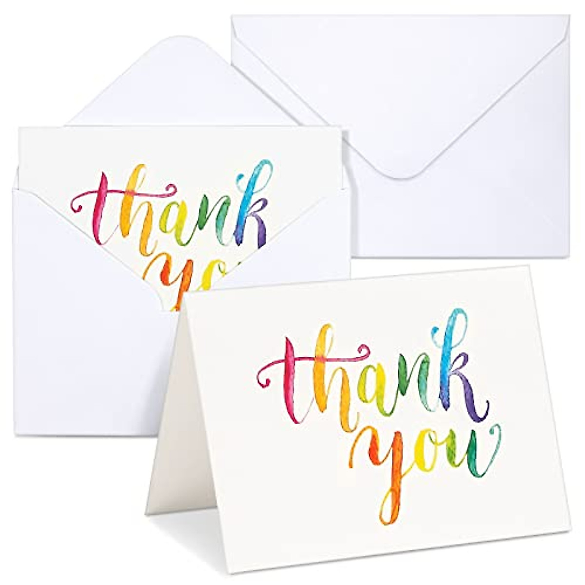 Sustainable Greetings 120-Pack Rainbow Thank You Cards with Envelopes, Bulk Colorful Thank You Note Set, Blank Inside for Business, Wedding, Graduation, Bridal and Baby Shower (4x5 in)