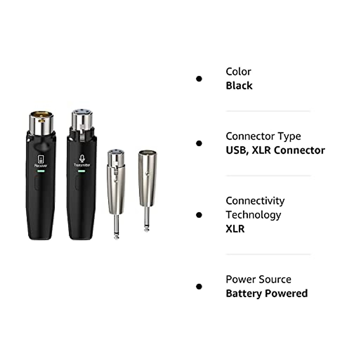 Rybozen Microphone Wireless System,2.4GHz Wireless Mic Adapter,Rechargeable Wireless XLR Transmitter and Receiver Compatible for Dynamic Microphone Audio Mixer, PA System and DSLR Camera, Black