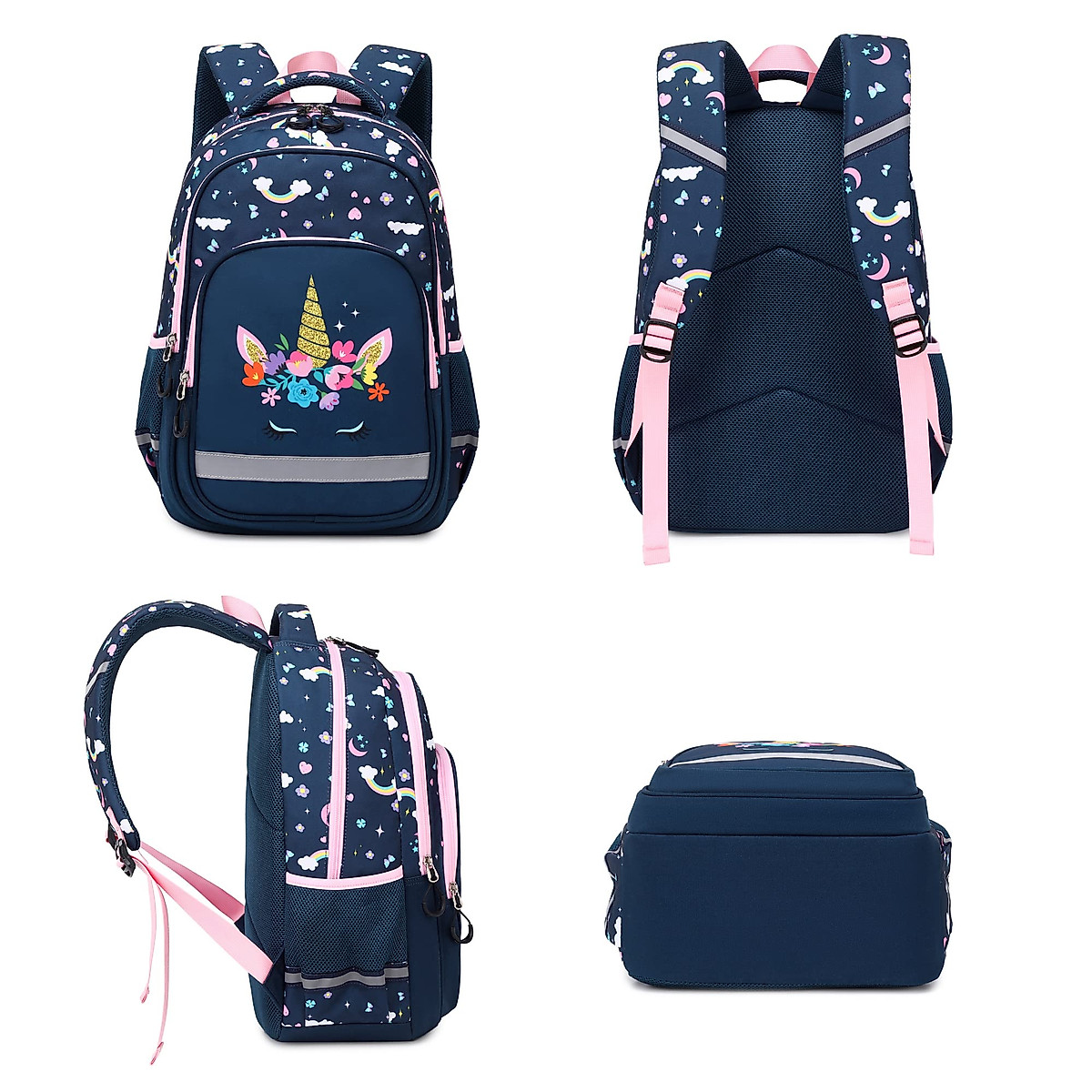 School Backpacks Set for Girls Boys Teens, Kids Elementary Middle School Bag Bookbag with Insulated Lunch Bag Pencil Case (Unicorn)