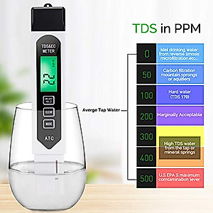 Professional Water Quality Tester，EC TDS meter, 4 in 1 Portable High Precision Digital TDS PPM Meter, Ideal ppm Meter for Drinking Water, Hydroponics and Water purifier