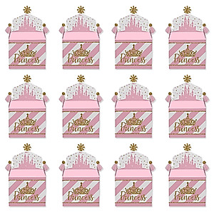 Big Dot of Happiness Little Princess Crown - Treat Box Party Favors - Pink and Gold Princess Baby Shower or Birthday Party Goodie Gable Boxes - Set of 12