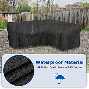 SunPatio Outdoor Sectional Sofa Cover, Patio Furniture Covers 420D Waterproof Couch Cover V-Shaped Cover for Sofa UV Resistant Windproof,All Weather Protection 100" W (on Each Side) Black