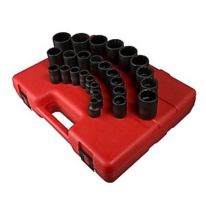 Sunex 2826 1/2-Inch Drive 12-Point Metric Impact Socket Set, 26-Piece