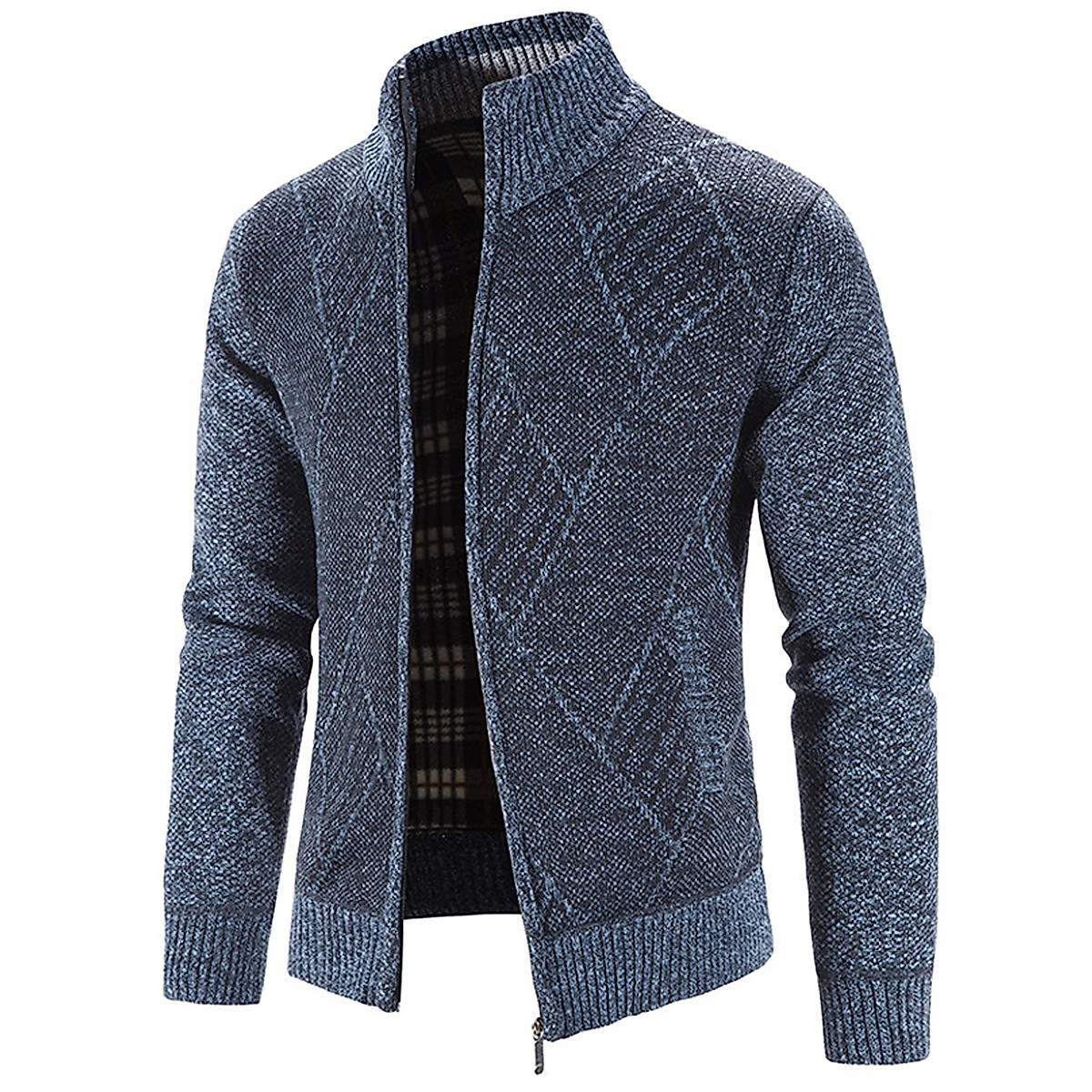 VtuAOL Men's Cardigan Sweater Warm Soft Knit Full Zip Sweater Winter Coat for Men Blue US S
