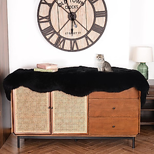 IRIWOOL Premium Genuine Fur Sheepskin Rug Real Australia Sheepskin Natural Luxury Fluffy Lambskin Fur Area Rug Seat Covers for Kids Bedroom Sofa Chair Cover (Black, Double Pelt/2ft x 6ft)