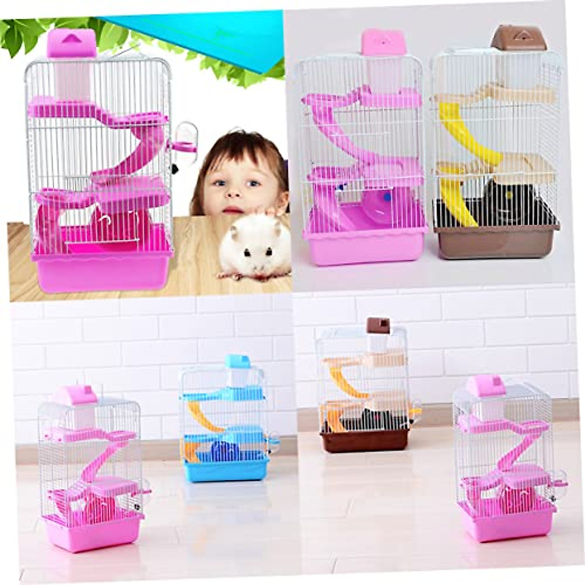 POPETPOP Plastic Pulley Hamster Cage Chinchilla Cage Villa Cage for Small Pets Pet Cage Small Animals Guinea Pig Travel Kitchen Utensils Heighten Pink Pet House Reptile Water Dispenser
