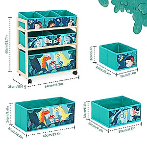 Toy Storage Organizer with Wheels, Utility Storage Cabinet, Rolling Cart with Large Storage Bins for Hold ing Toys, Books, Blankets, Blocks