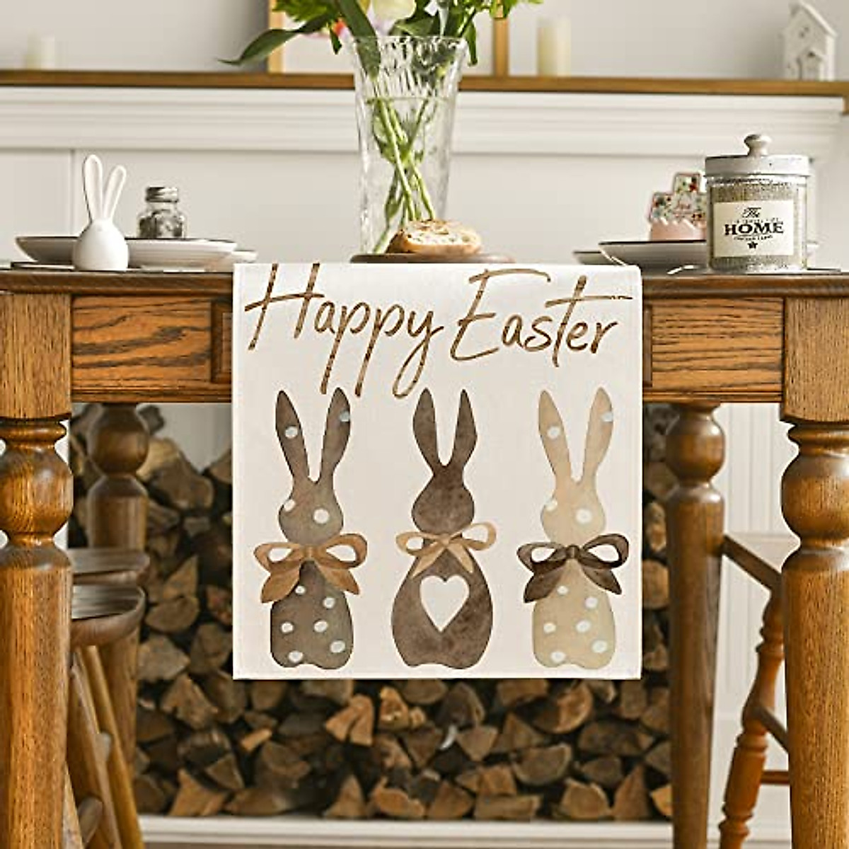 Artoid Mode Carrots Rabbit Bunny Happy Easter Table Runner, Spring Summer Seasonal Holiday Kitchen Dining Table Decoration for Indoor Outdoor Home Party Decor 13 x 72 Inch