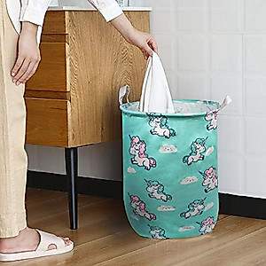 Large Laundry Storage Baskets, Unicorn Kids Baby Hampers, Canvas Home Organizer Containers for Girls, Kids Toys, Baby Clothing, Teal Blue