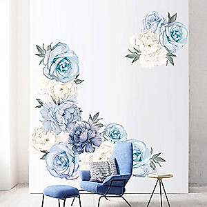 Amaonm Creative Removable 3D Light Blue and White Peony Flower Wall Decals Floral Wall Sticker DIY Peel and Stick Art Decor for Living Room Kids Bedroom Baby Girls Nursery Rooms Wall Corner (Peony)