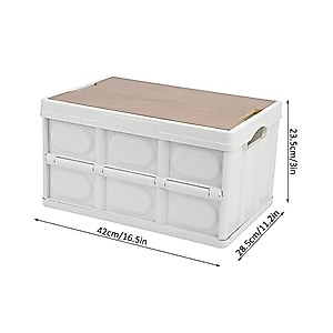 Alomejor 30L Storage Box Crate with Lid Folding Storage Box with Wooden Cover Panel for Home Outdoor(White)