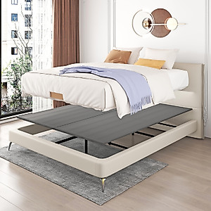 Juyoupro King Size Metal Bed Slat Compact Fabric Covered Vertical Mattress Support Bunkie Board,Box Spring Replacement,Grey