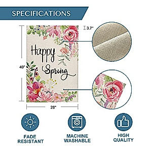 AVOIN colorlife Happy Spring Peony Flower House Flag Double Sided, Seasonal Spring Yard Outdoor Flag 28 x 40 Inch