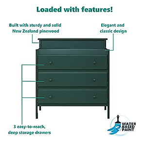 Dream On Me Mason Modern Changing Table with Free Changing Pad in Olive, Three Spacious Drawers, Made of New Zealand Pinewood, Includes 1" Mattress Pad and Anti-Tipping Kit