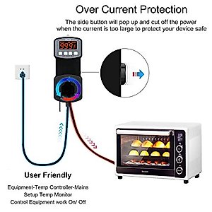 WILLHI Digital Temperature Controller Build in Outlet 1650W 110V 15A Over Current Protection Thermostat Controller Heating Cooling -22~572℉ for Reptile Freezer Greenhouse Temperature Control, WH-1803B
