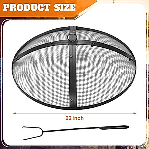 Suzile 22 Inch Heavy Duty Fire Pit Spark Screen Round Mesh Fire Pit Cover Fire Pit Lid Fire Pit Mesh Screen with Handle and Lifter Tool for Outdoor Firepit Stove Fireplace (Black)