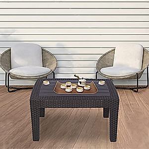 Varbucamp Rattan Outdoor Coffee Tables for Patio, Sturdy Rectangular Faux Wicker Patio Table, Easy to Assemble with Plastic Legs, Brown